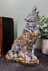 Amazon.com: Ebros Steampunk Silver Robotic Alpha Wolf Howling Statue ...