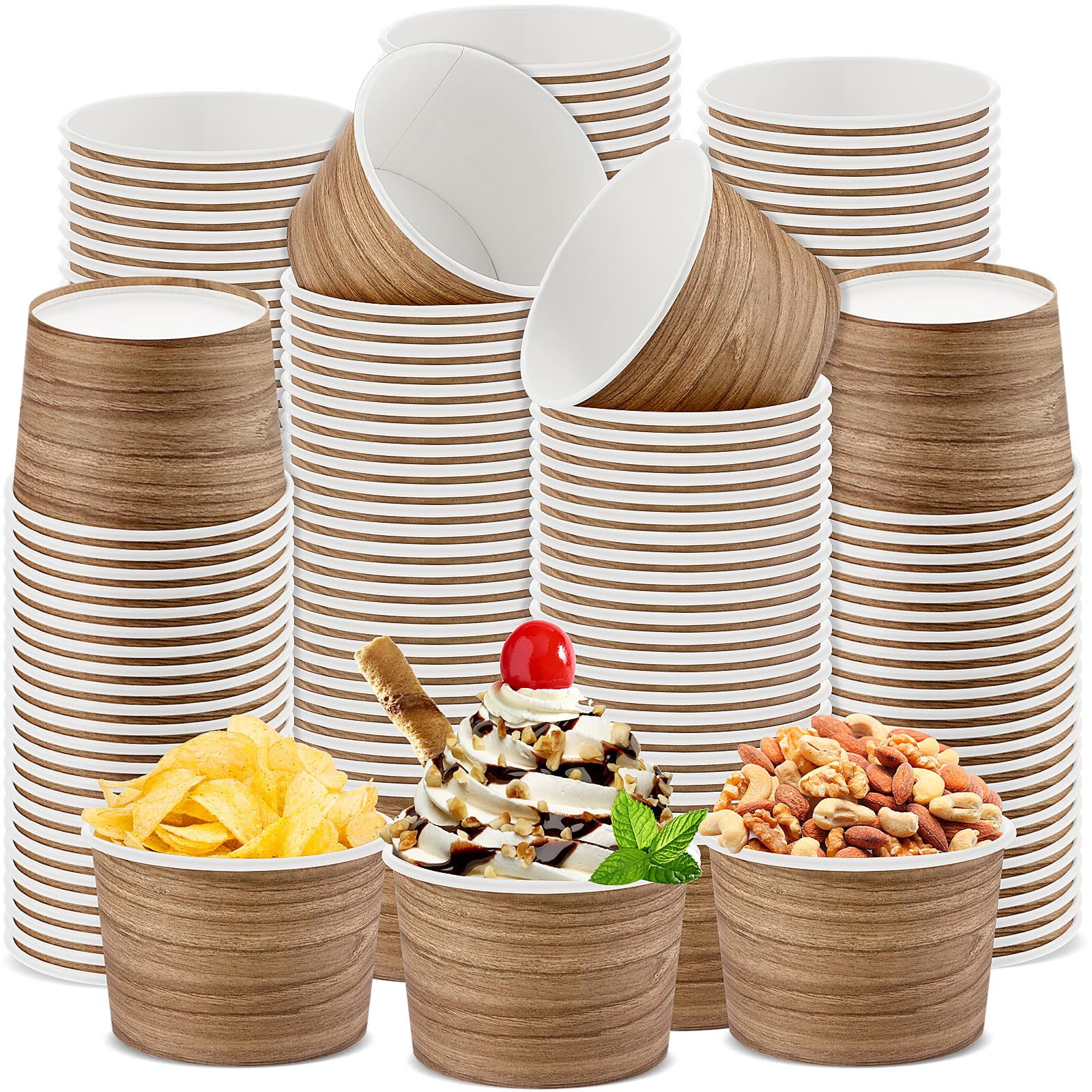 Umigy 180 Pcs Wood Grain Paper Ice Cream Cups 9 oz Disposable Dessert ...