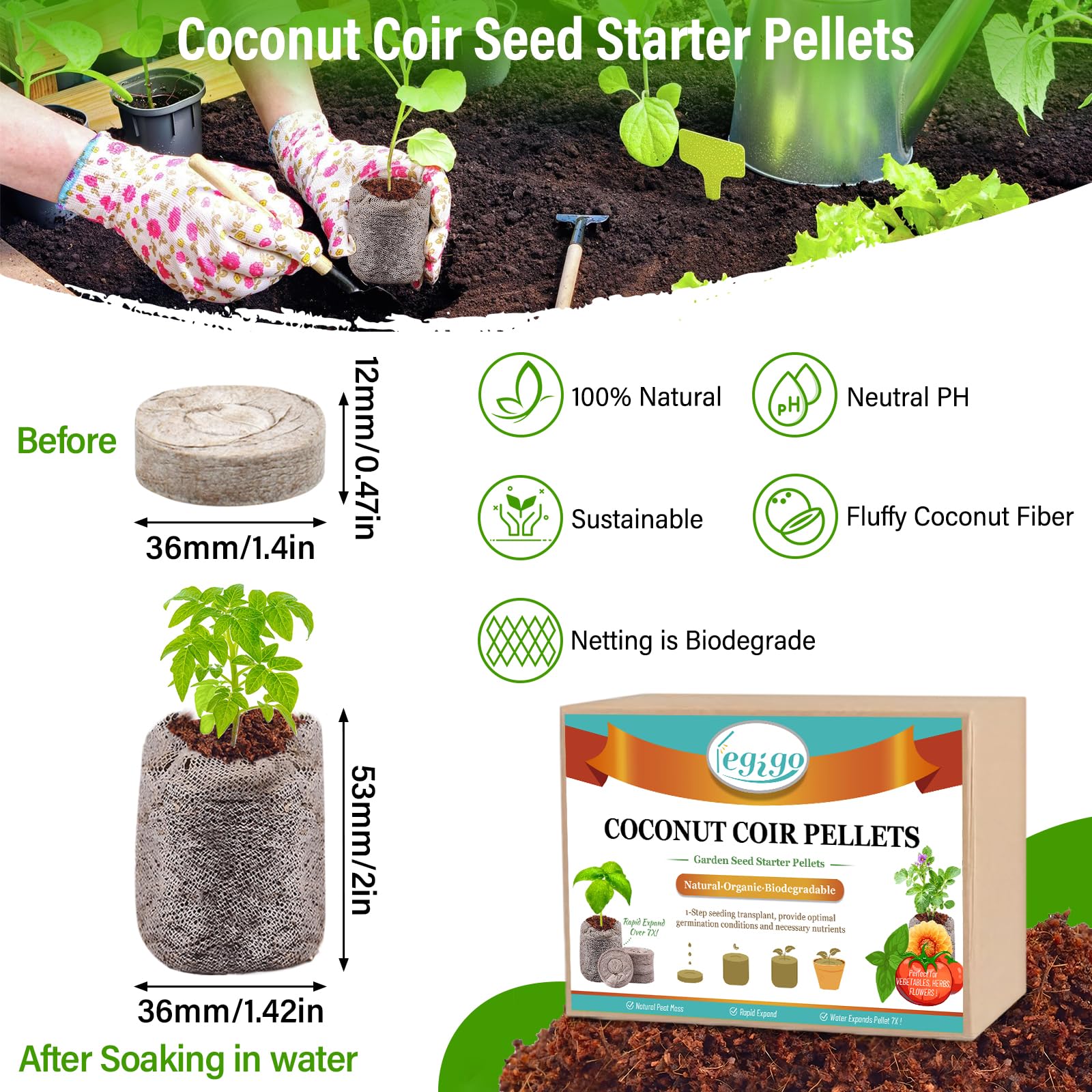 Mua Legigo 50 PCS 35mm Coco Coir Pellets Seed Starter Pods, Compressed Seed Starting Coconut ...