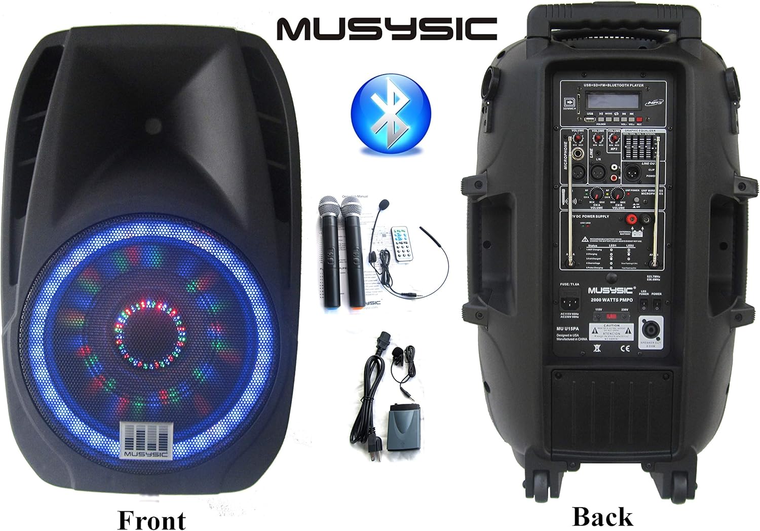 Amazon.com: Professional 2000 Watts Portable 15" PA System Speaker ...