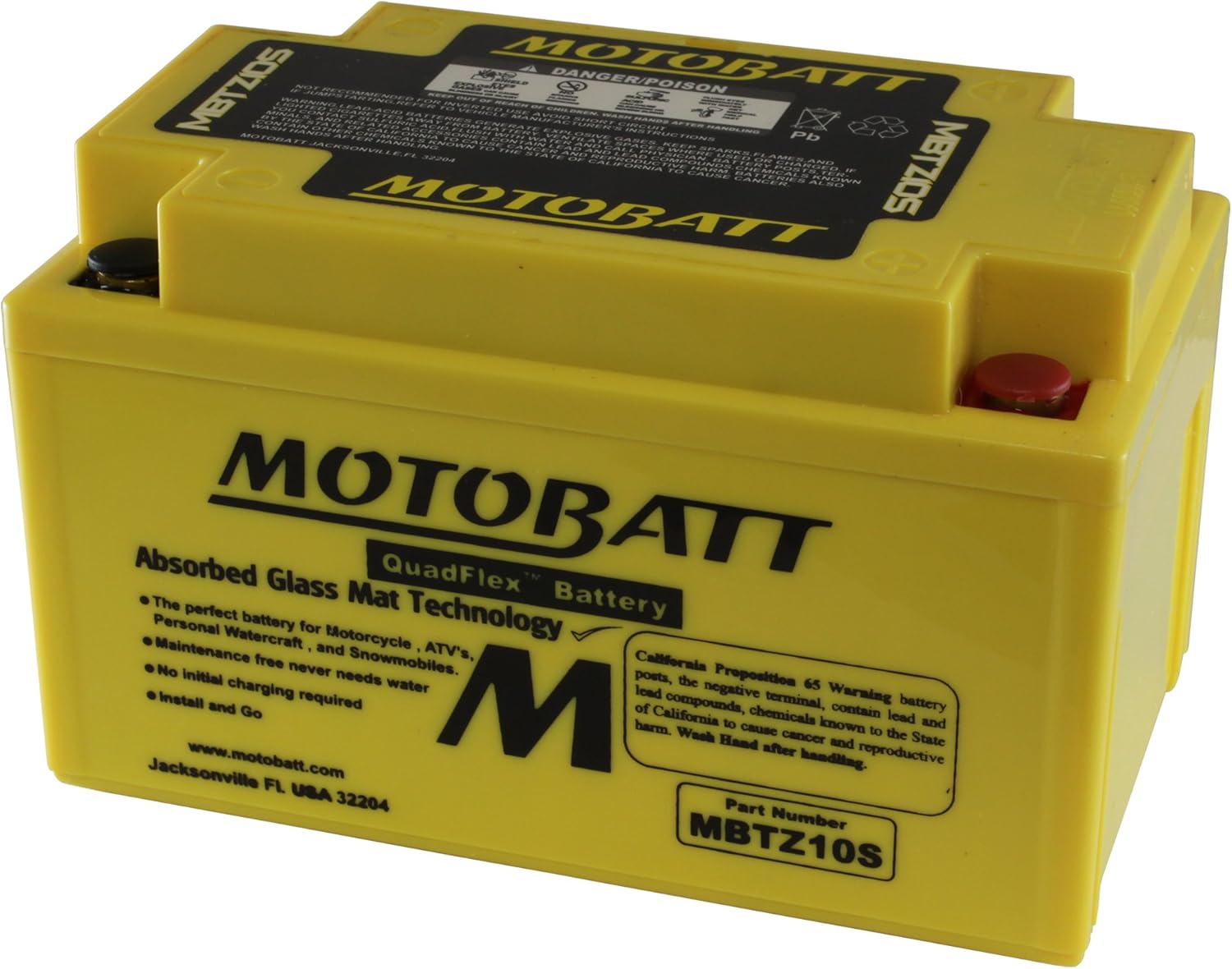 MotoBatt MBTZ10S (12V 8.6 Amp) 190CCA Factory Activated QuadFlex AGM ...