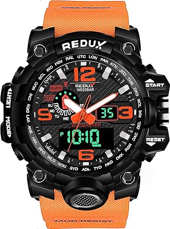 Buy Redux 1545 Orange Dual Time Analog-Digital LED Display Waterproof ...