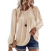Falechay Womens Summer Tops Crewneck Short Sleeve Shirts Casual Chiffon Blouses Flowy Lace Hem ...