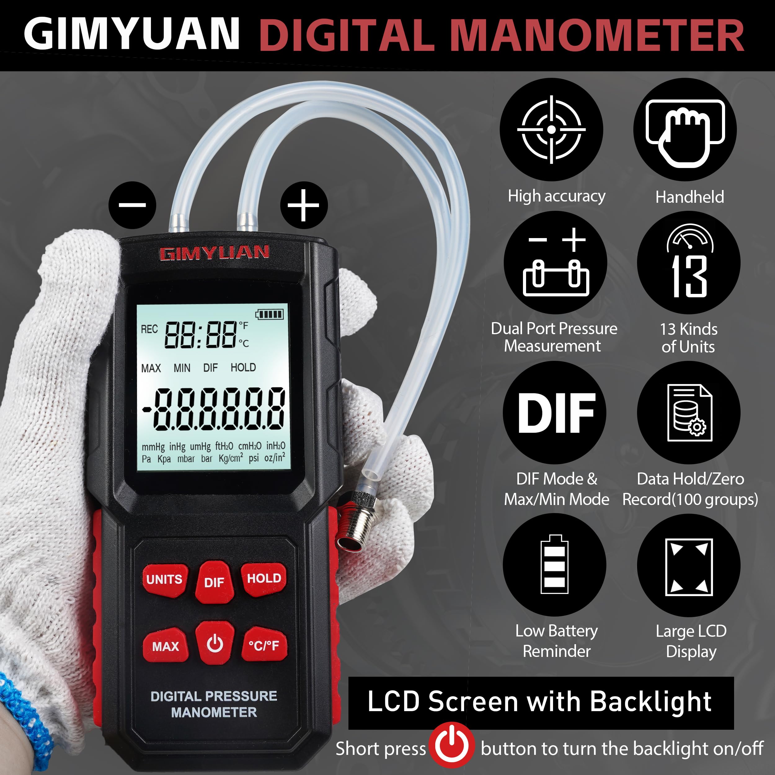 Mua Digital Manometer Differential Pressure Gauge, 2PCS 31.5'' Long ...