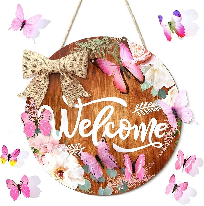 Flower Butterfly Welcome Sign Rustic Flower 3D Butterfly Front Door ...