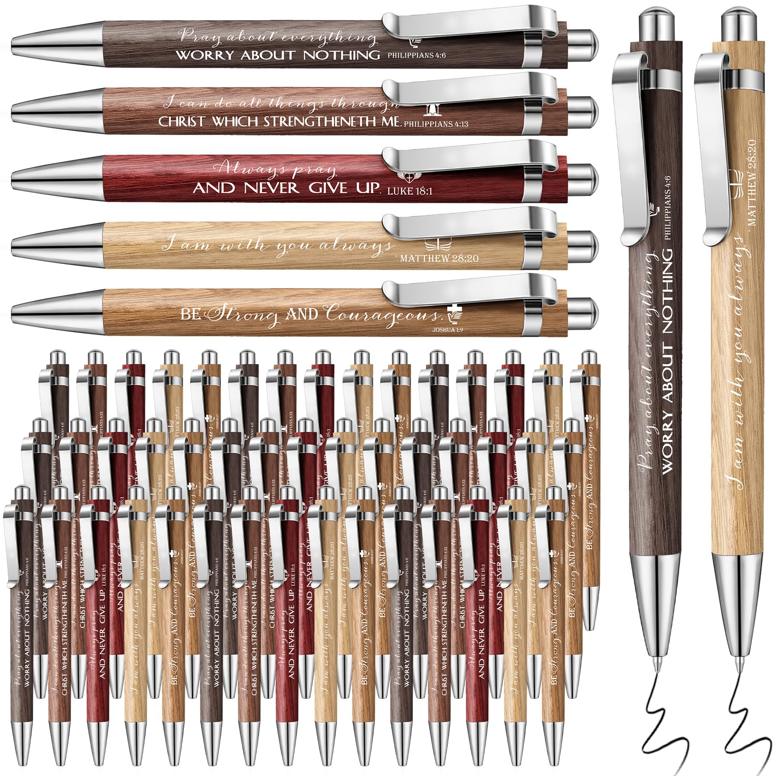 50 Pack Bible Verse Bamboo Retractable Ballpoint Pens Christian ...