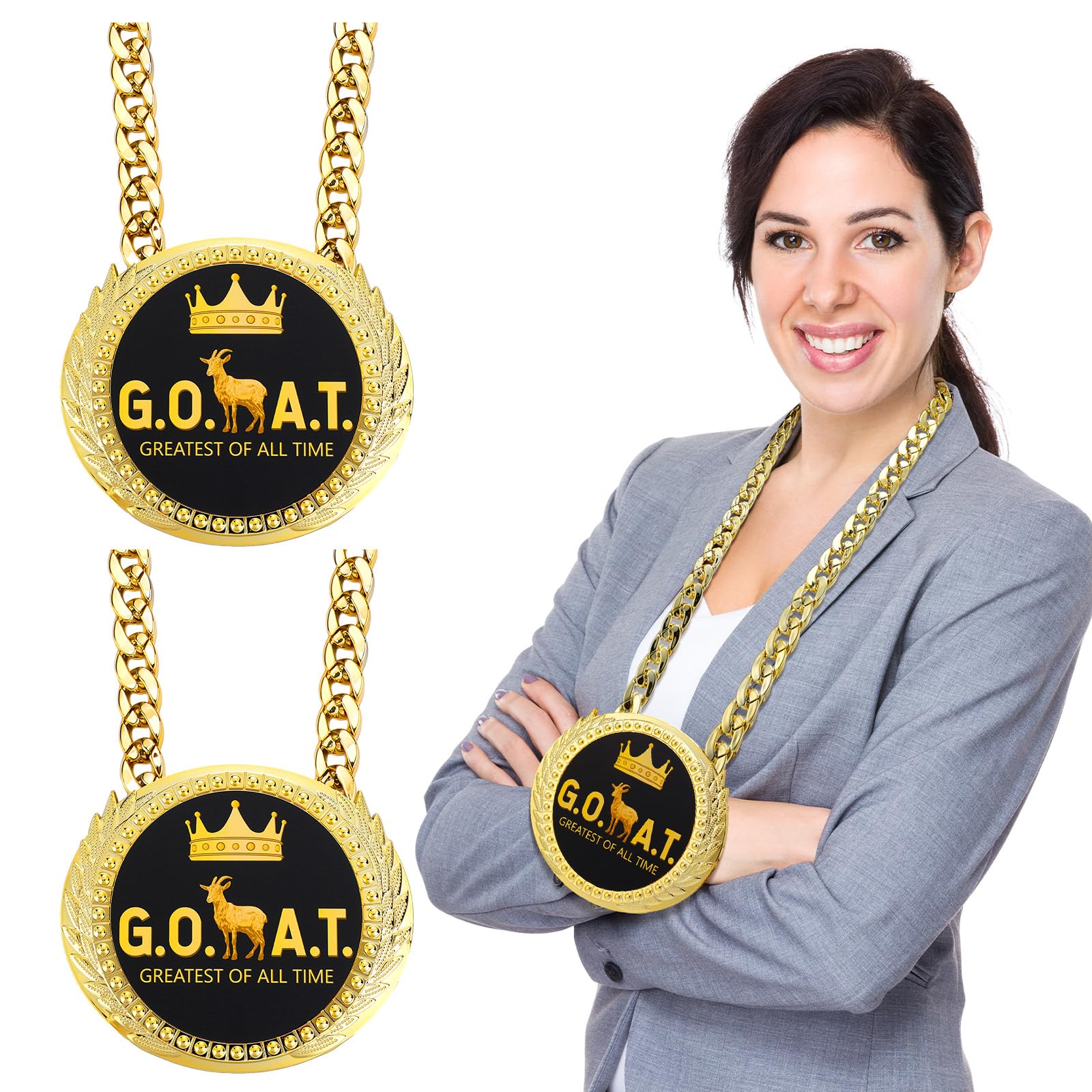 Tondiamo 1 Pcs Greatest of All Time Turnover Chain Medal 6" Big Gold ...
