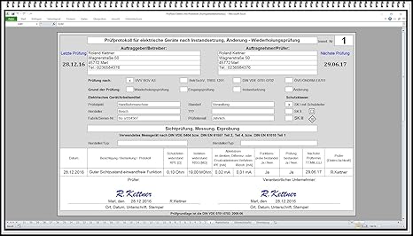 Prüfbuch Prüfung Prüffristen Protokoll für ortsgebundene und ortsungebundene Elektrogeräte UVV ...