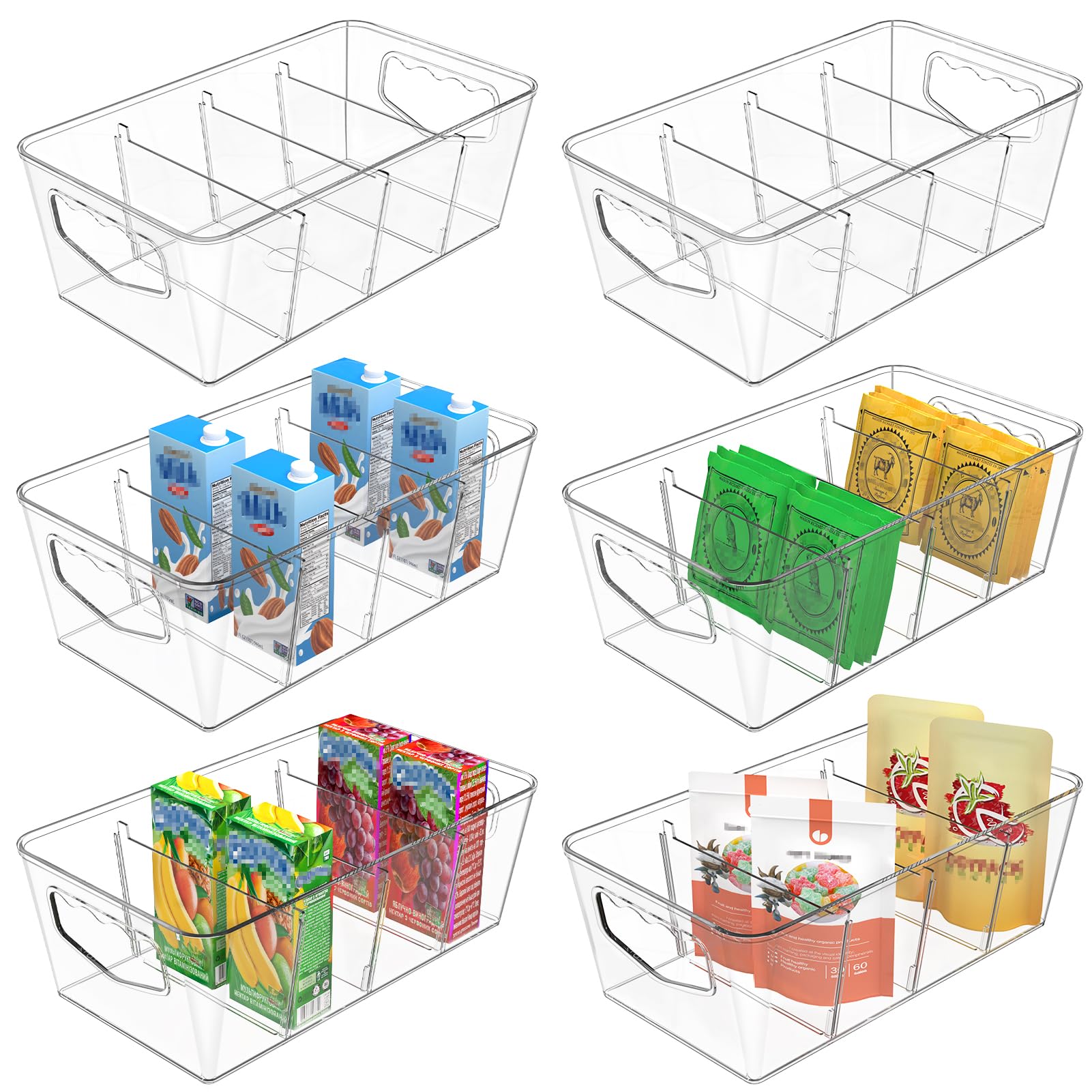 SPACEKEEPER Storage Organizer Bins 6 Pack Clear Pantry Organization and ...