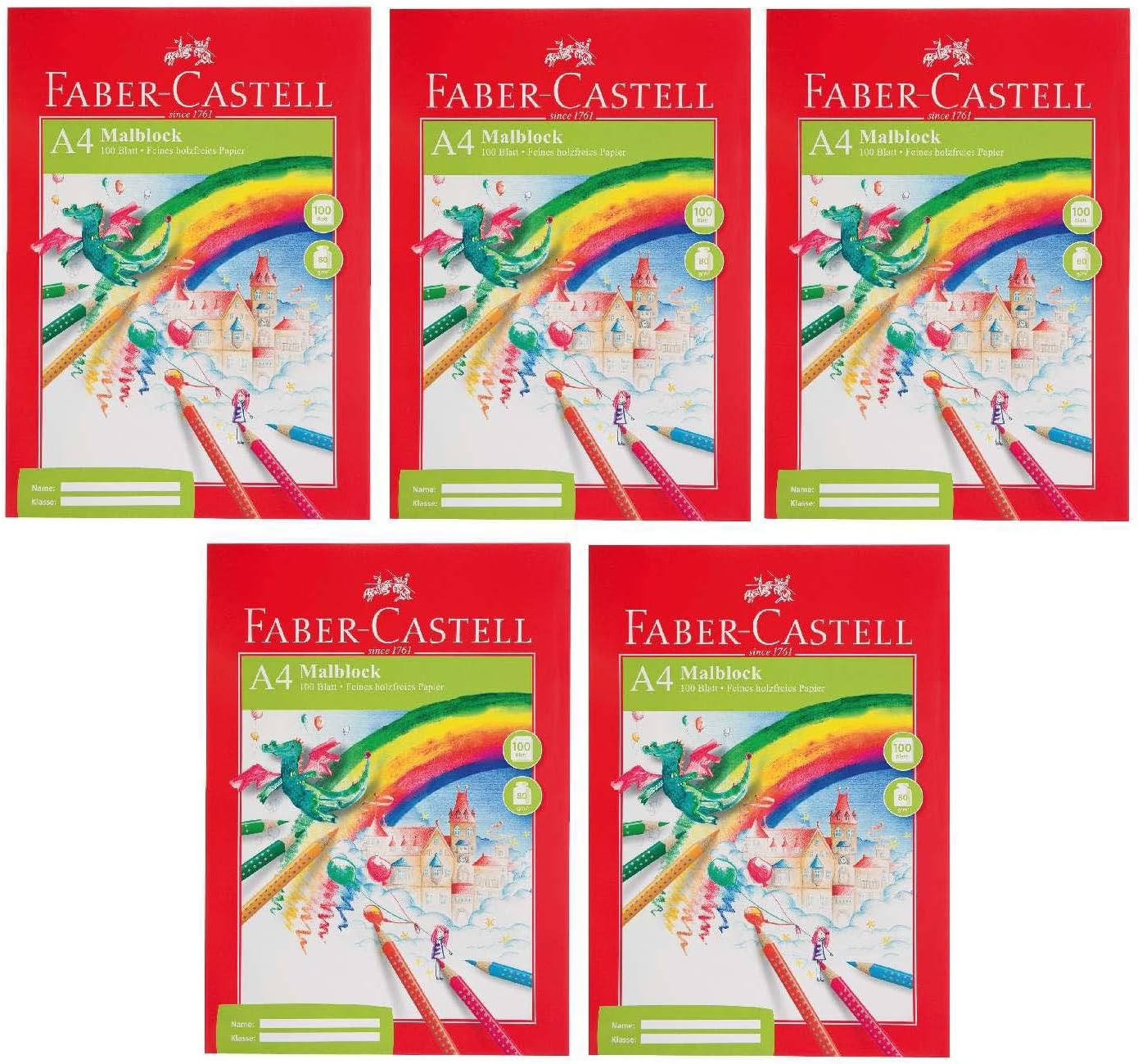 Faber-Castell 212049-5 Malblock DIN A4, FSC-Mix, 100 Blatt, 5 Blöcke ...