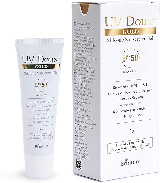 Brinton UV Doux GOLD Silicone Sunscreen Gel SPF 50 PA+++ UVA+UVB 50gm ...