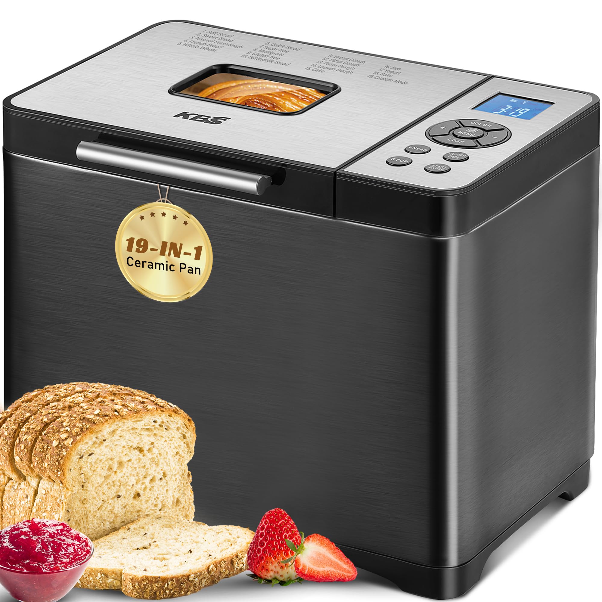 KBS 2LB Bread Maker, 19-in-1 Automatic Bread Machine Stainless Steel ...