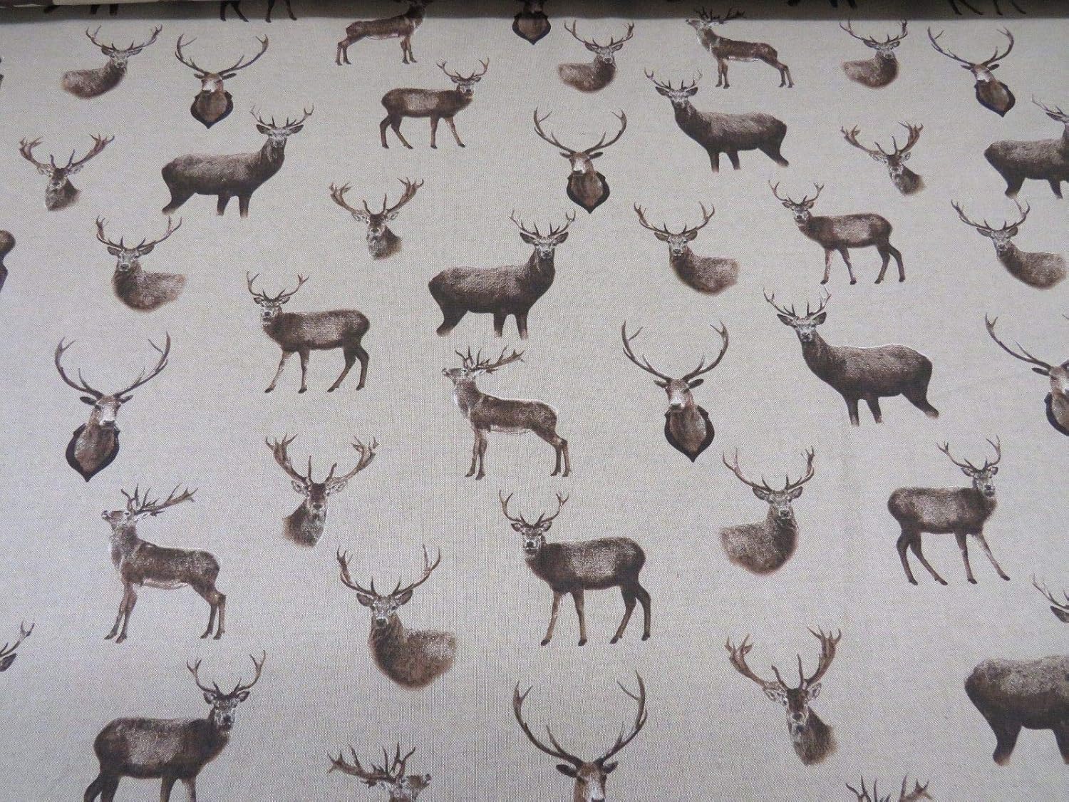 1/2 metre - STAG - Designer Natural 100% Cotton Printed Linen Material ...