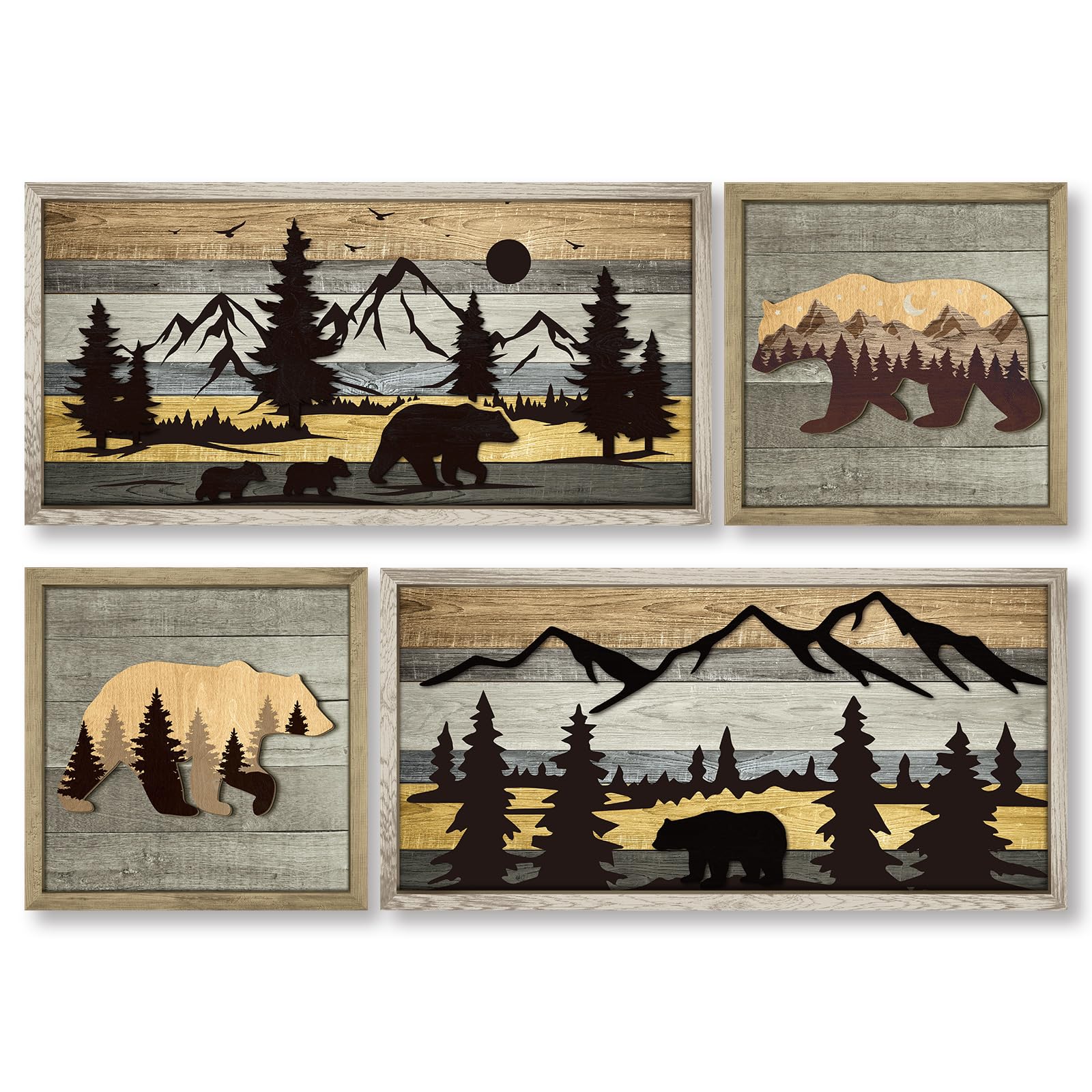Wesiti 4 Pcs Bear Wall Art Rustic 3D Cabin Wall Decor Christmas ...
