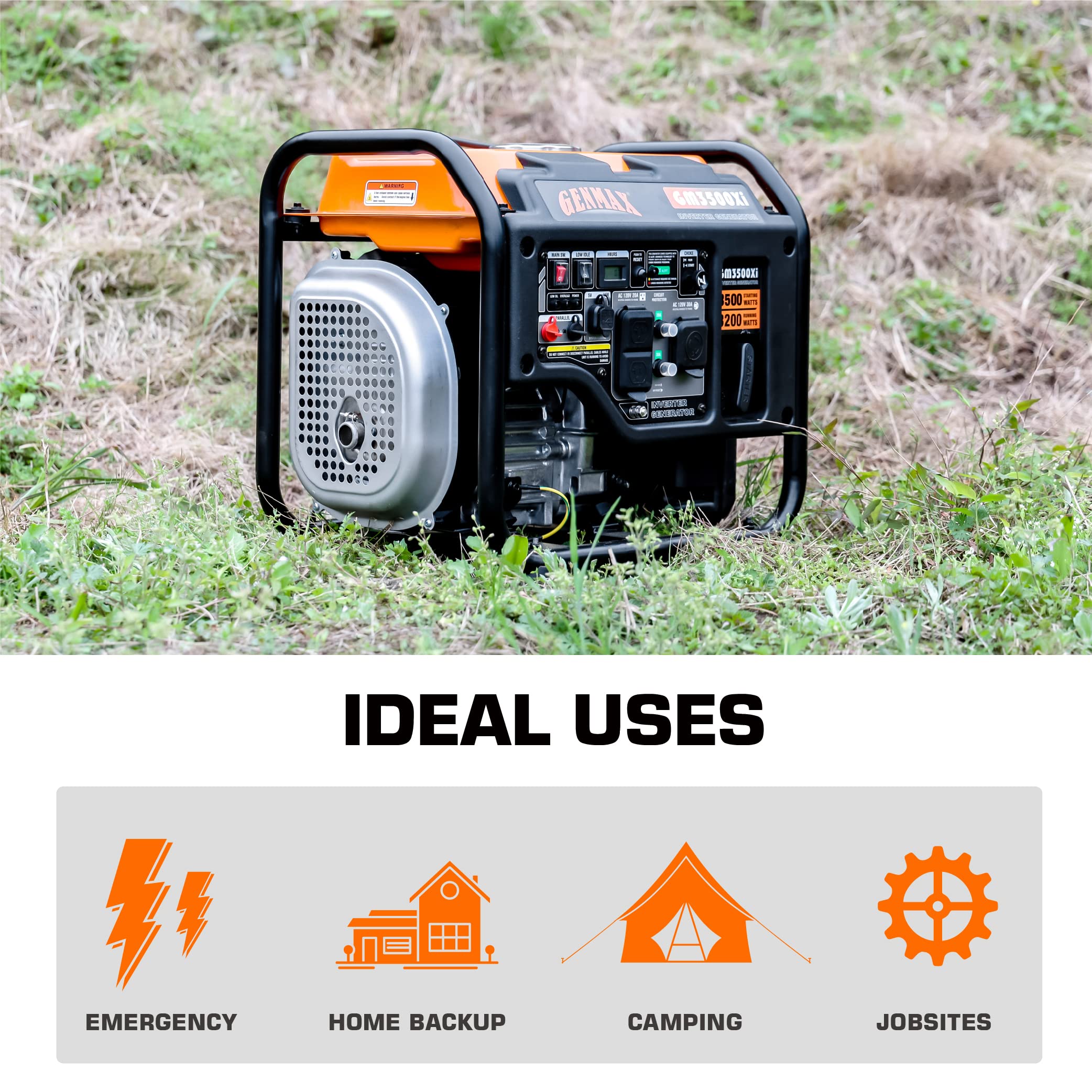 GENMAX Portable Inverter Generator, 6000W Open Frame Gas Powered High ...