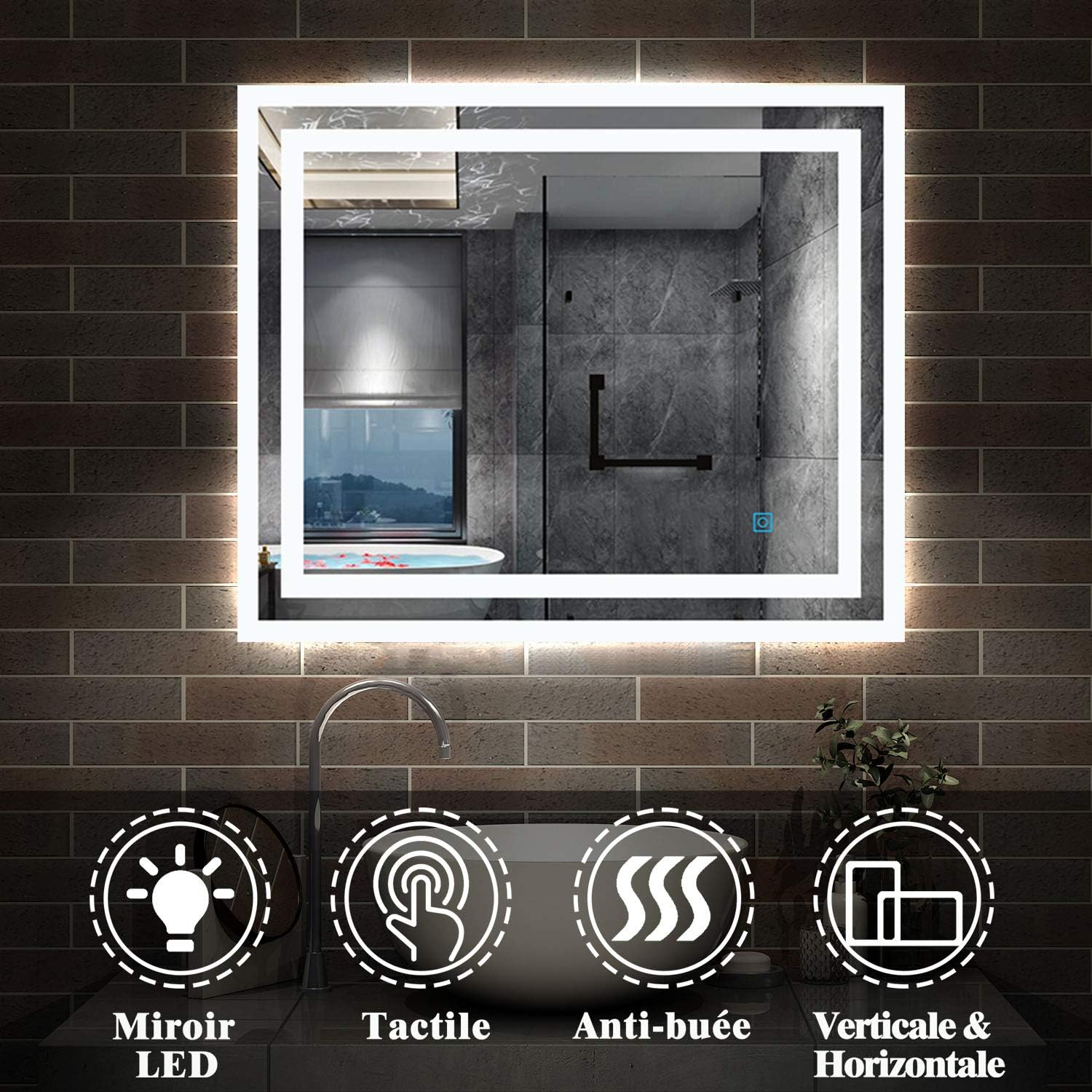 AICA sanitaire Miroir de Salle de Bain 60x50cm Anti-buée Miroir Mural ...