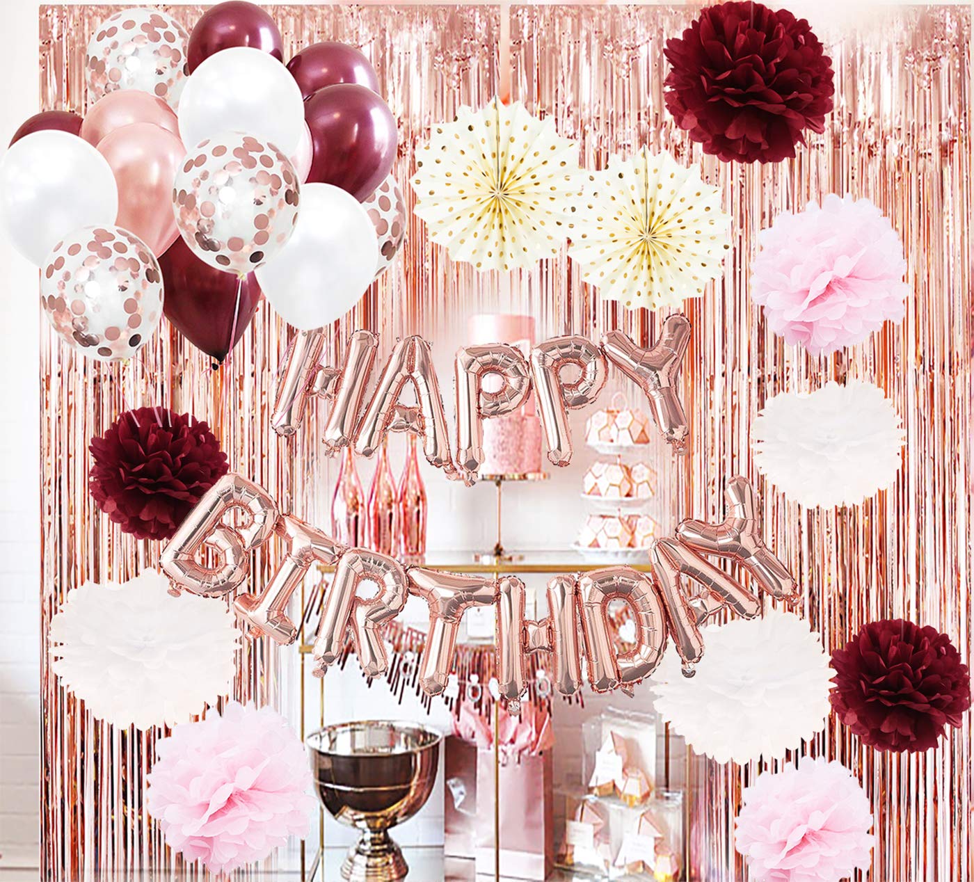 Buy Birthday Decorations for Women Rose Gold Burdy/HAPPY BIRTHDAY ...