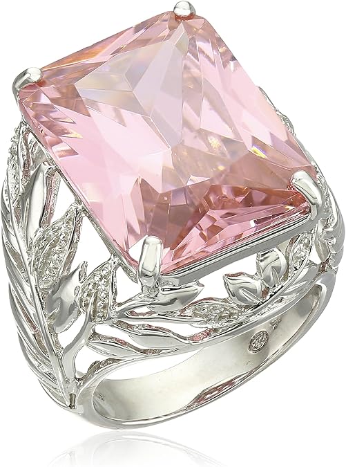 Amazon.com: Sterling Silver Emerald-Cut Pink Cubic Zirconia Ring: Jewelry