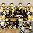 Amazon.com : Happy Work Anniversary Banner Backdrop 7x5FT Black Gold ...