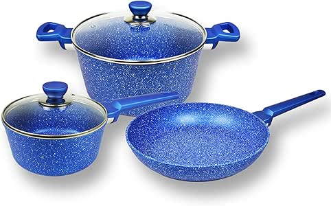 5pc Blue Stone Non-Stick cookware Set, Induction, Casserole, Frypan ...