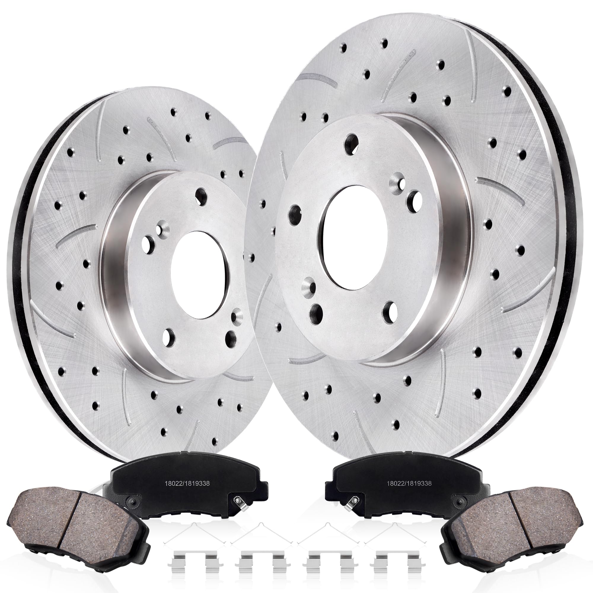 Unithub Front Drilled And Slotted Brake Pads And Rotors Kit Ceramic