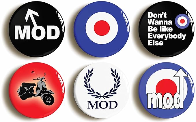 6 x"MOD RETRO SIXTIES 1960s" BADGES PINS BUTTONS (1inch/25mm diameter ...