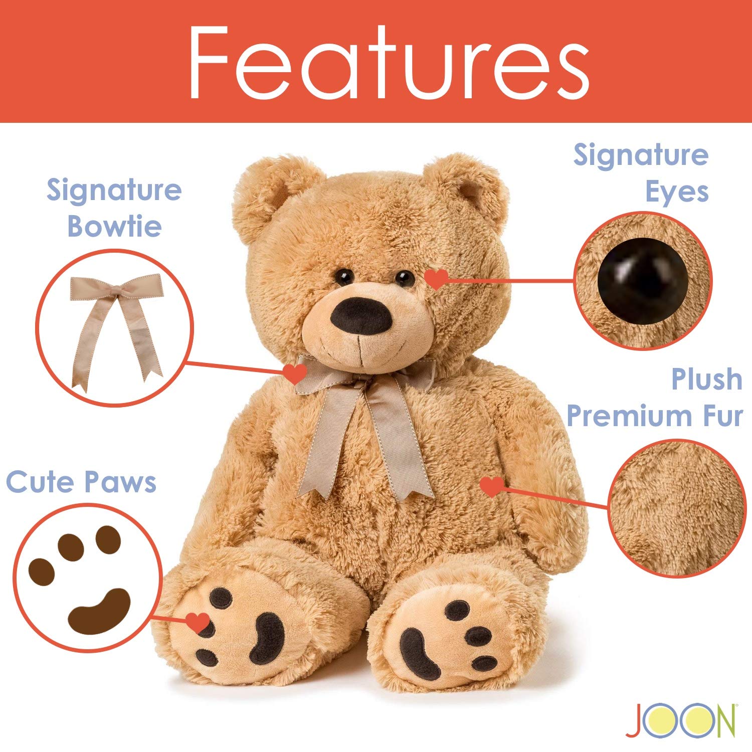 Mua JOON Big Teddy Bear - Fluffy Fur, Ribbon & Bow Signature Footprints ...