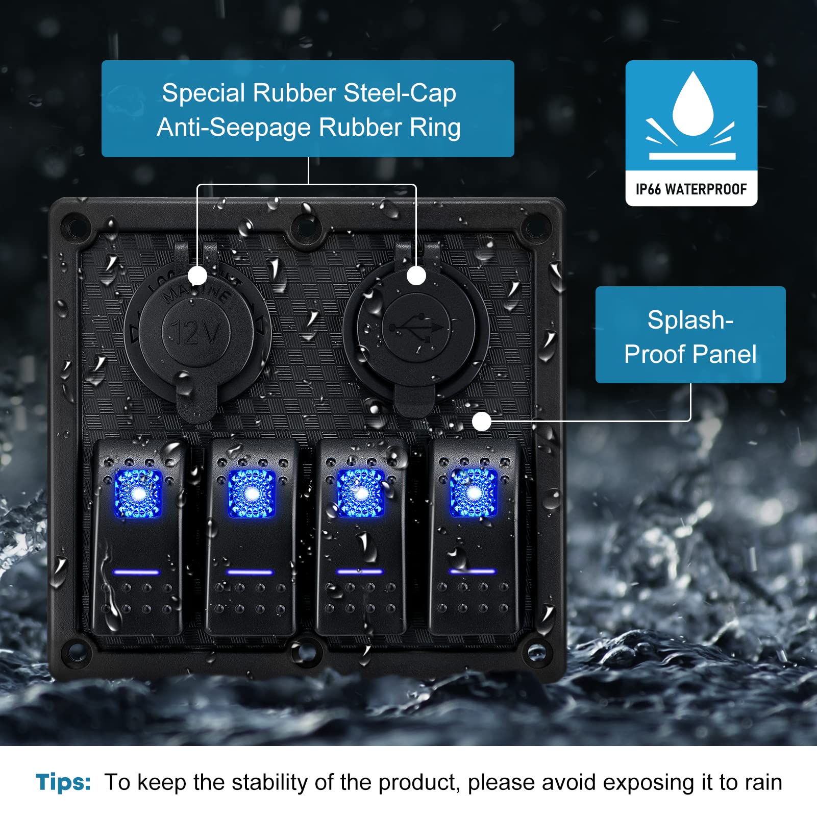 Mua Kohree 4 Gang Marine Boat Rocker Switch Panel, 12V Waterproof LED ...