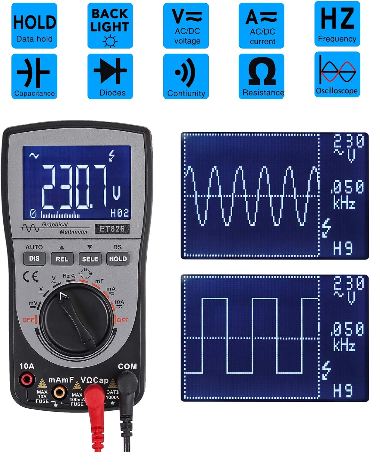 Proster Oscilloscope Multimeter 4000-Count Intelligent Oscilloscope ...