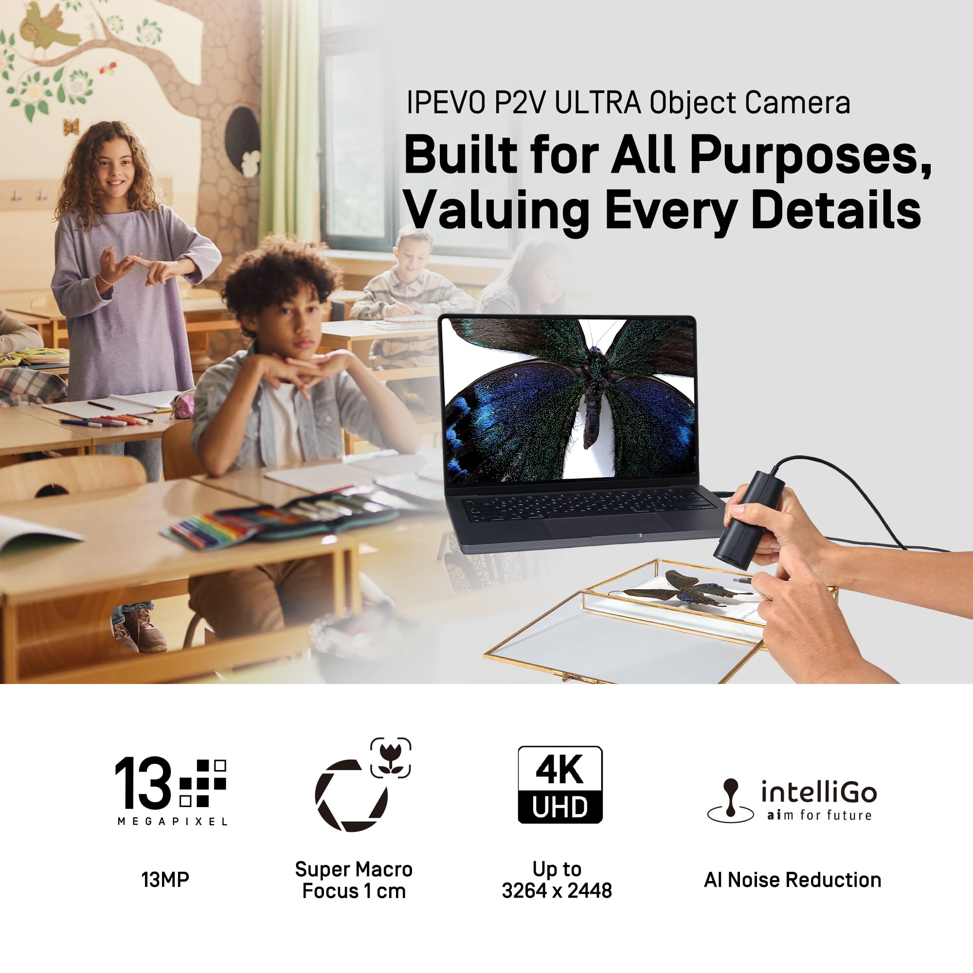 Mua IPEVO P2V Ultra 4K/13MP Object Camera with Full Package, 1cm Super ...