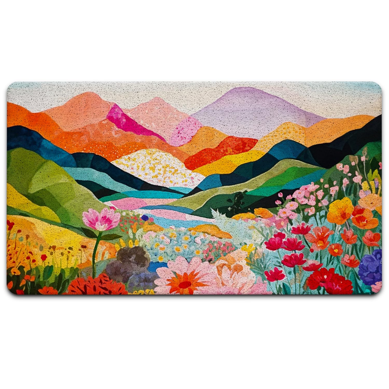 JINYO Abstract Boho Door Mat, Watercolor Boho Mountain Wildflowers ...