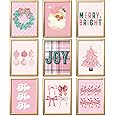 Amazon.com: AnyDesign Pink Christmas Wall Art Prints Vintage Santa Xmas ...