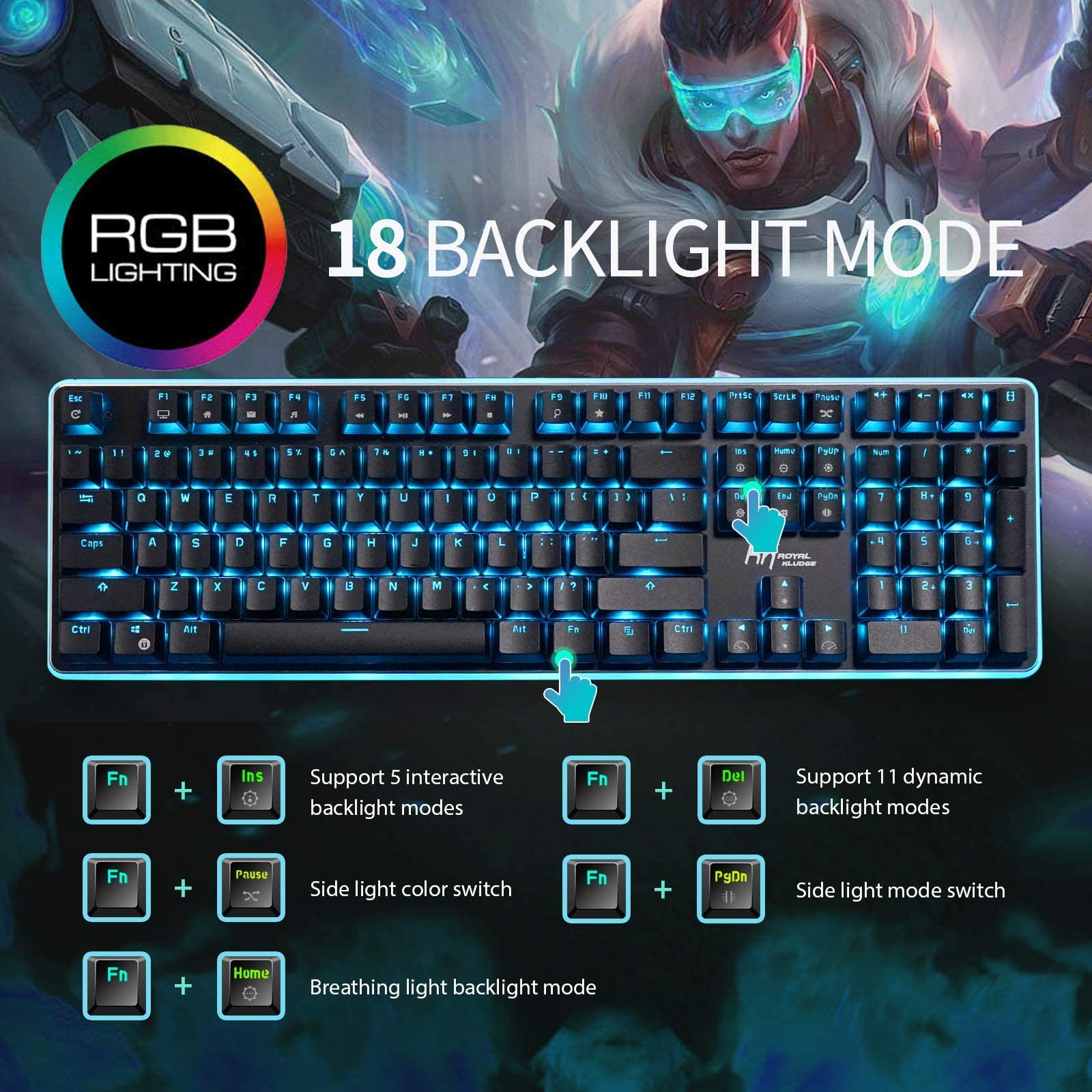 RK ROYAL KLUDGE RK918 Wired Mechanical Keyboard, RGB Backlit Gaming ...