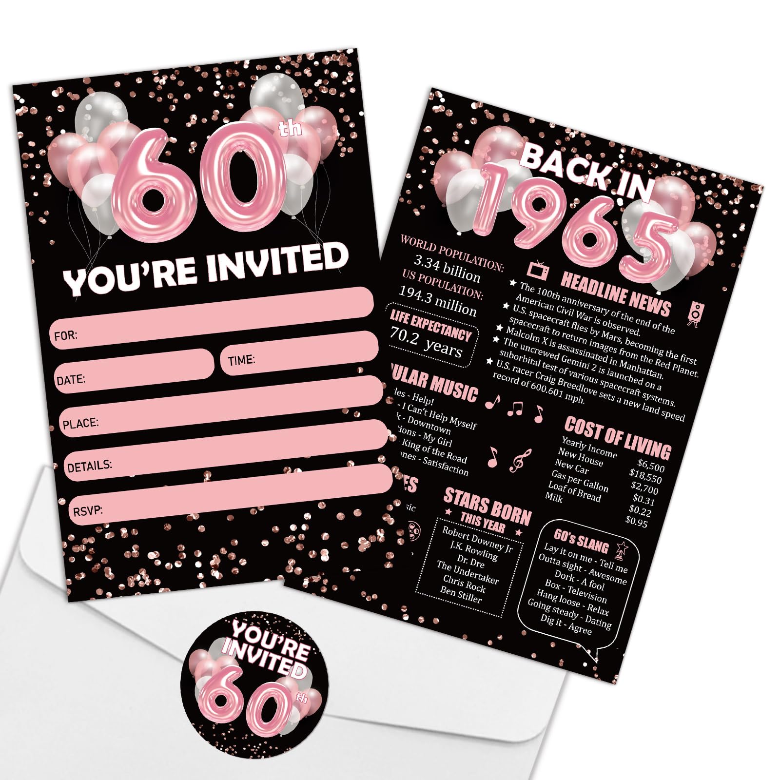 REWIDPARTY Rose Gold 60th Birthday Invitation Cards with Envelopes ...