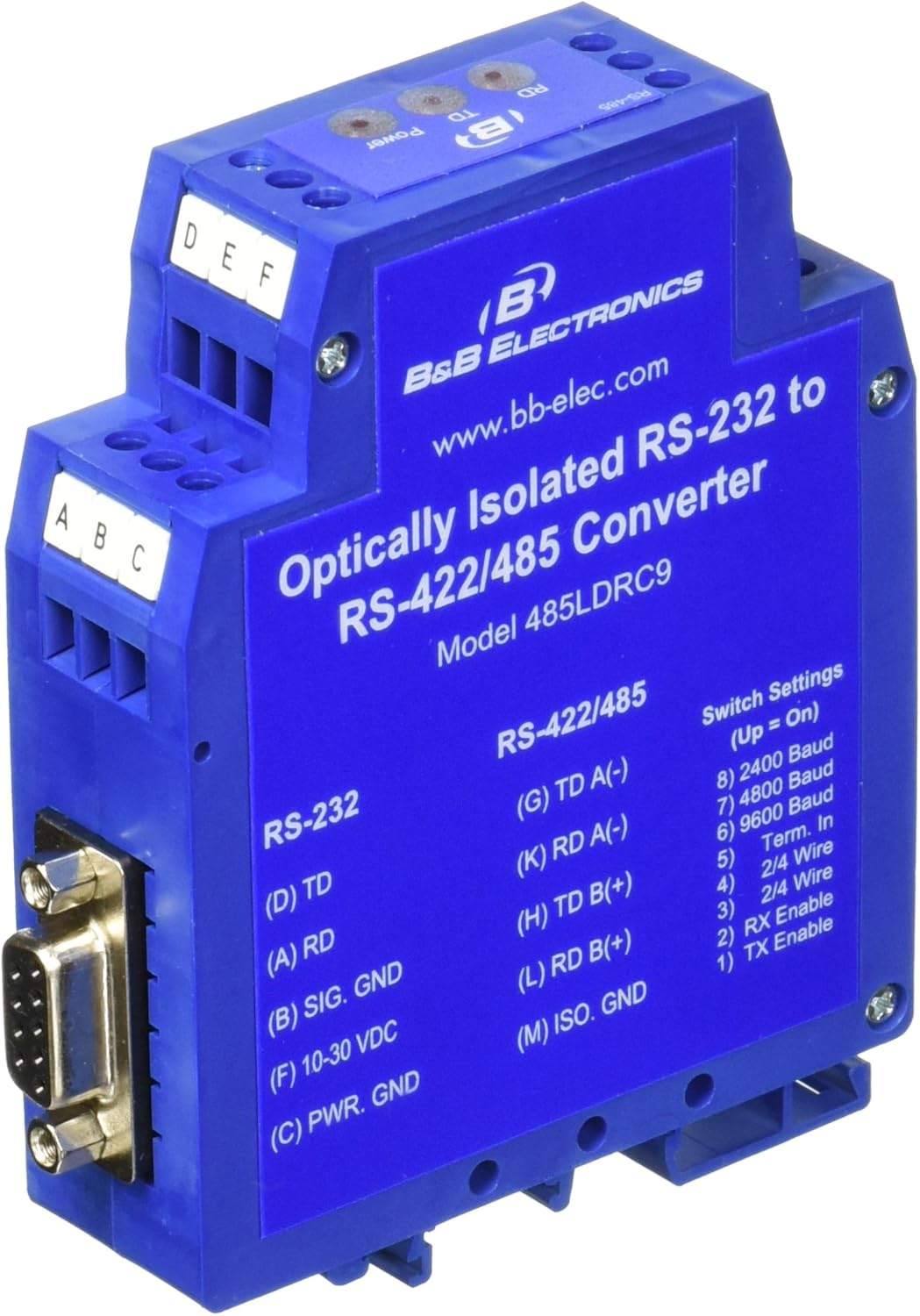 B&B Electronics 485LDRC9 RS-232 RS-485 Blu convertitore/ripetitore ...