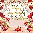 Amazon.com: Red Gold Anniversary Party Decorations Happy Anniversary ...