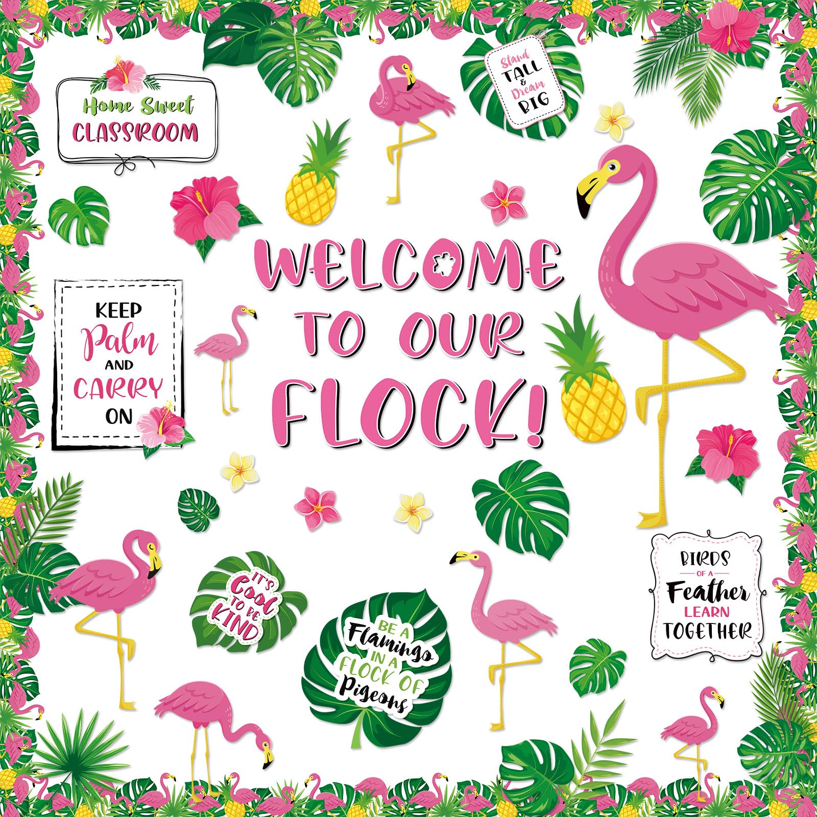 Pasimy Summer Flamingo Classroom Bulletin Board Decorations Set Pink ...