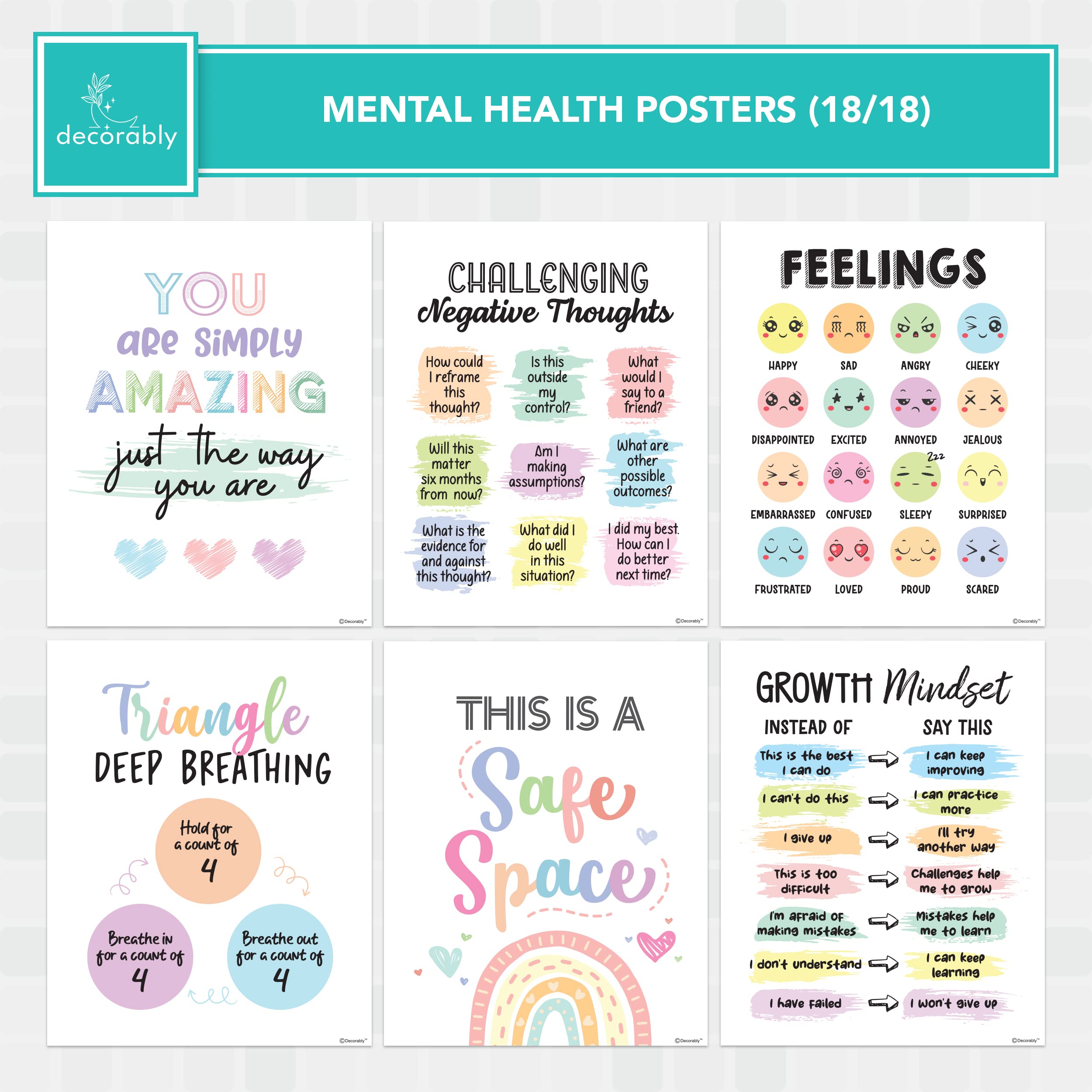 Mua Decorably 18 Mental Health Posters for Classroom - 8x10in SEL ...