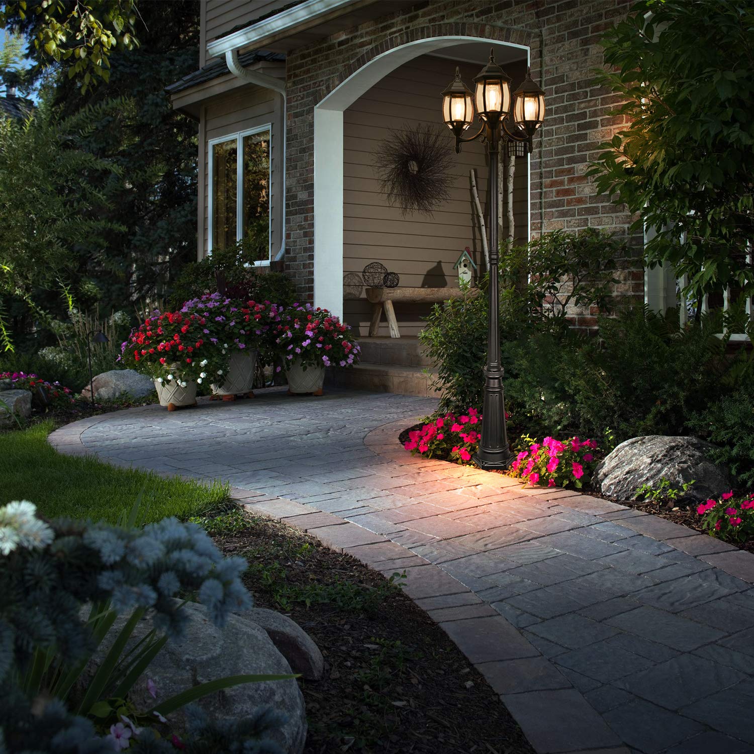 Hykolity LED Outdoor Post Light, 3-Head Surface-Mount Post Combination ...