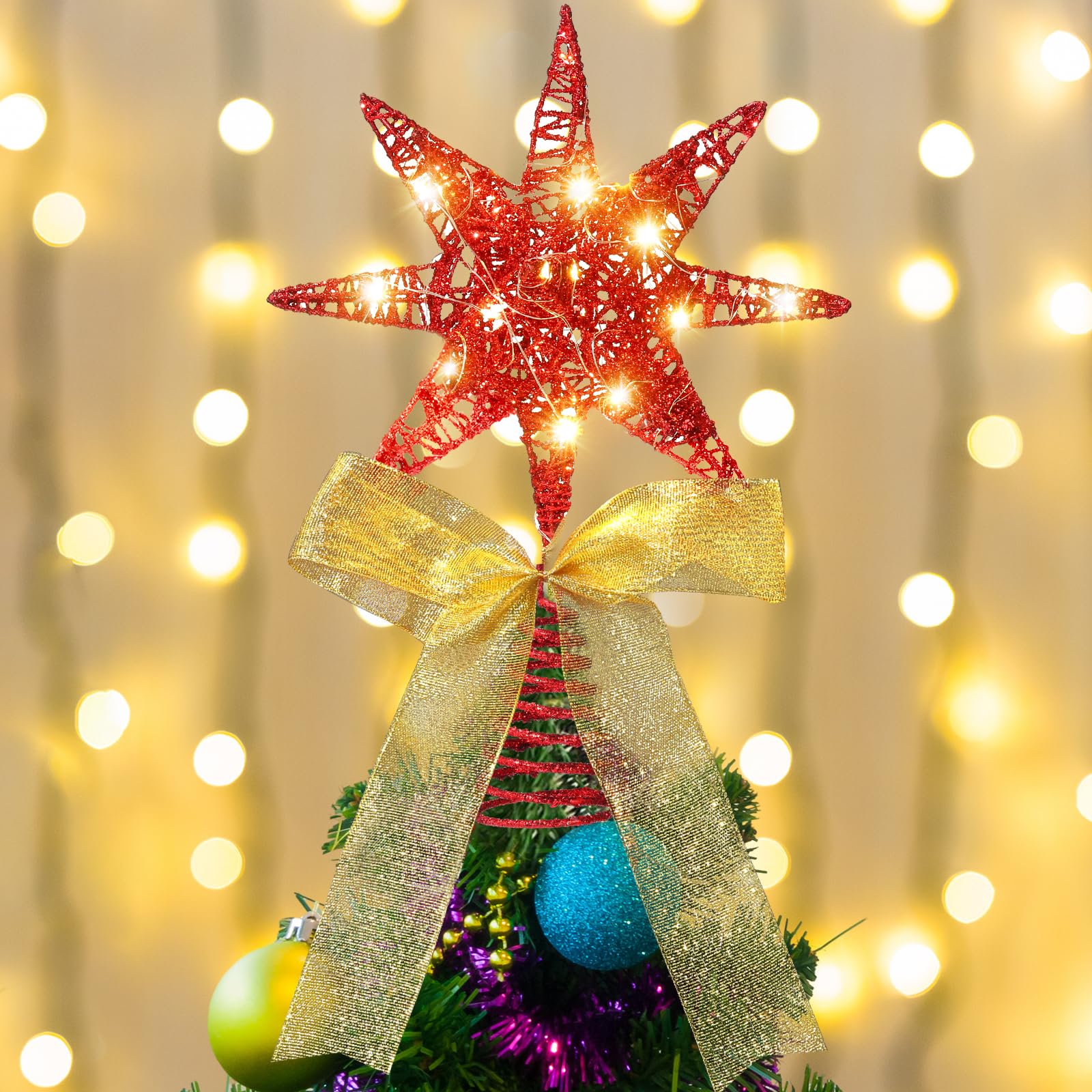 Christmas Star Tree Topper 3D Tree Topper with Led Light Battery ...