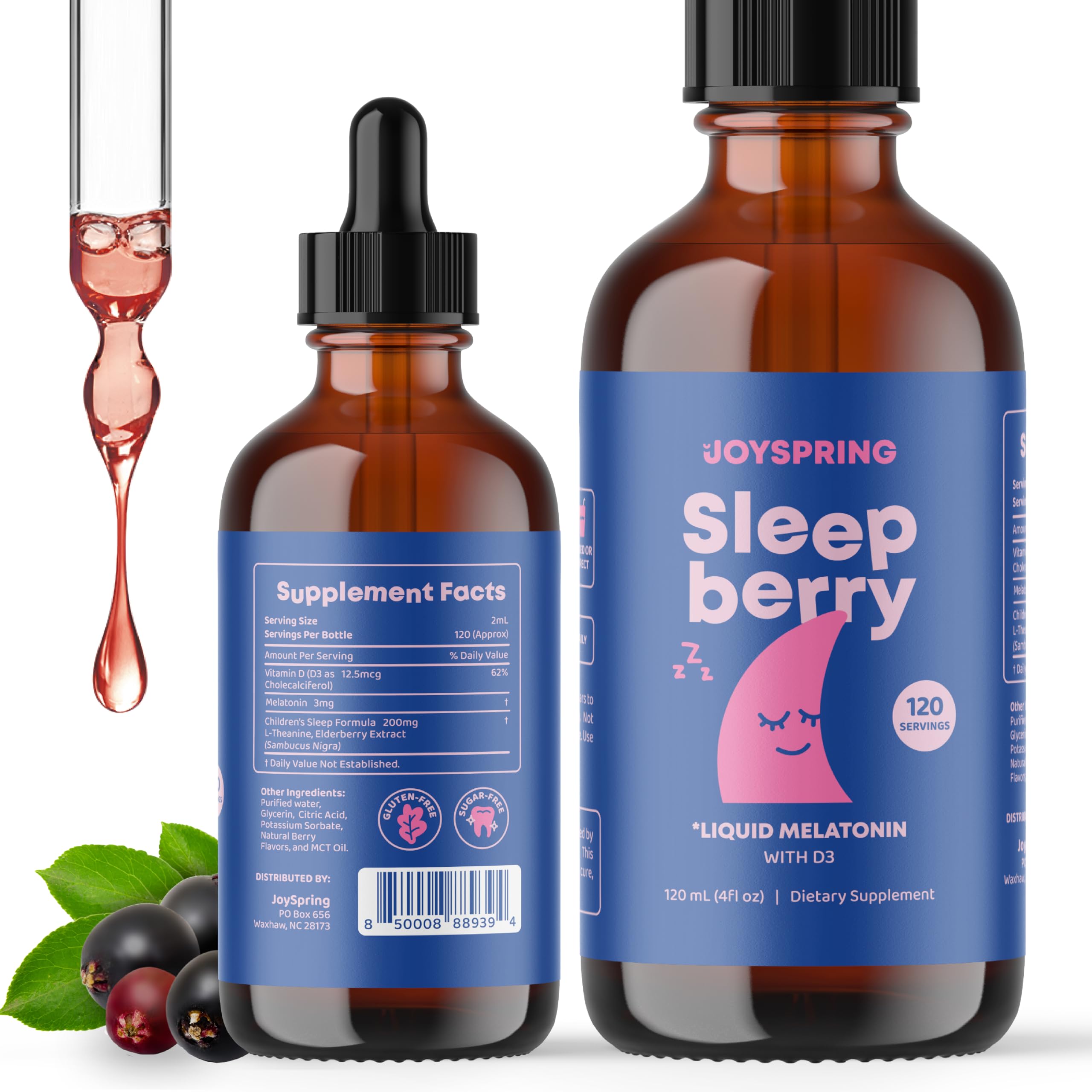 JoySpring SleepBerry - Kids Melatonin Liquid - 3MG Melatonin with D3 ...