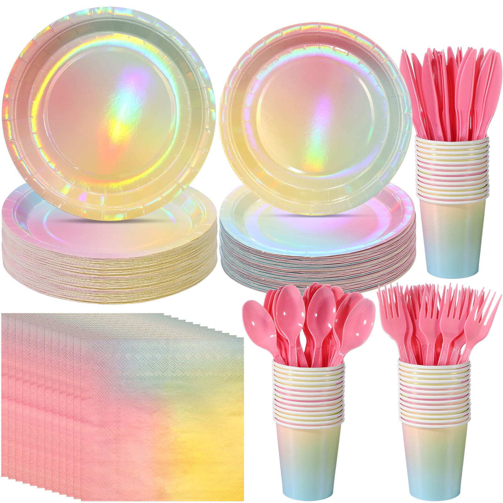 Iridescent Pastel Rainbow Party Decorations Serve 25, Holographic ...