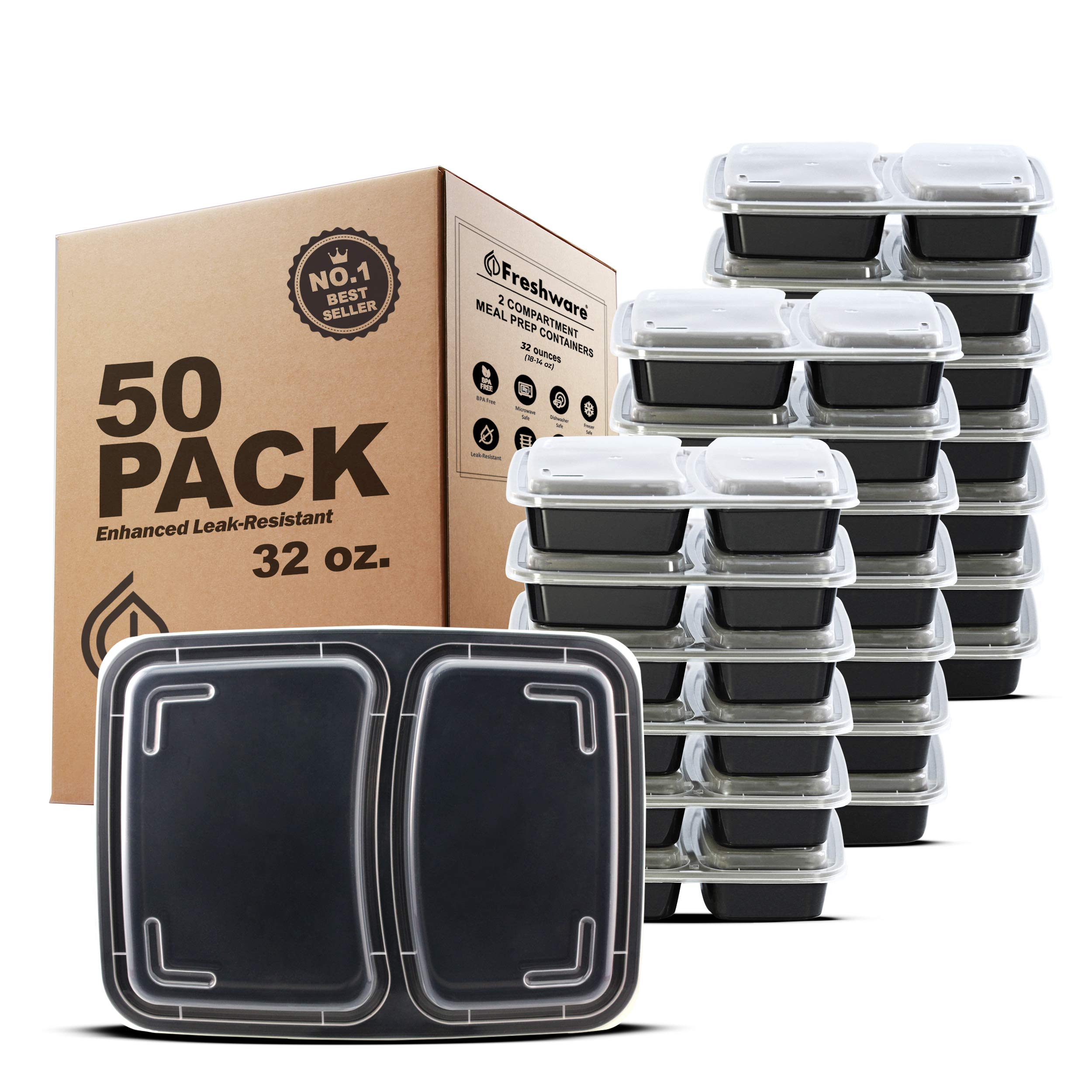 Mua Freshware Meal Prep Containers [50 Count ] 2 Compartment with Lids ...