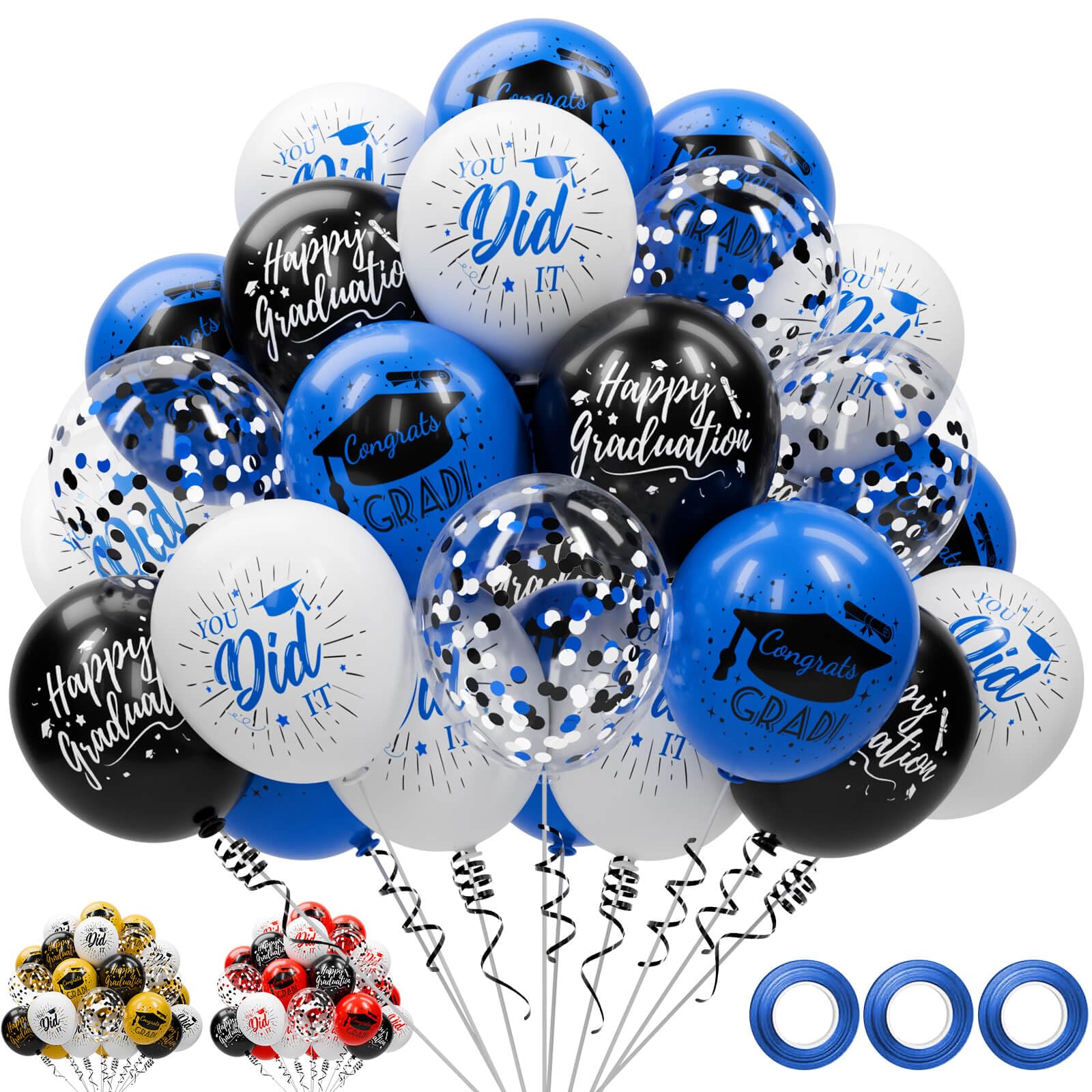 78 Pack Blue and Black Graduation Balloons Class of 2025 Graduation ...
