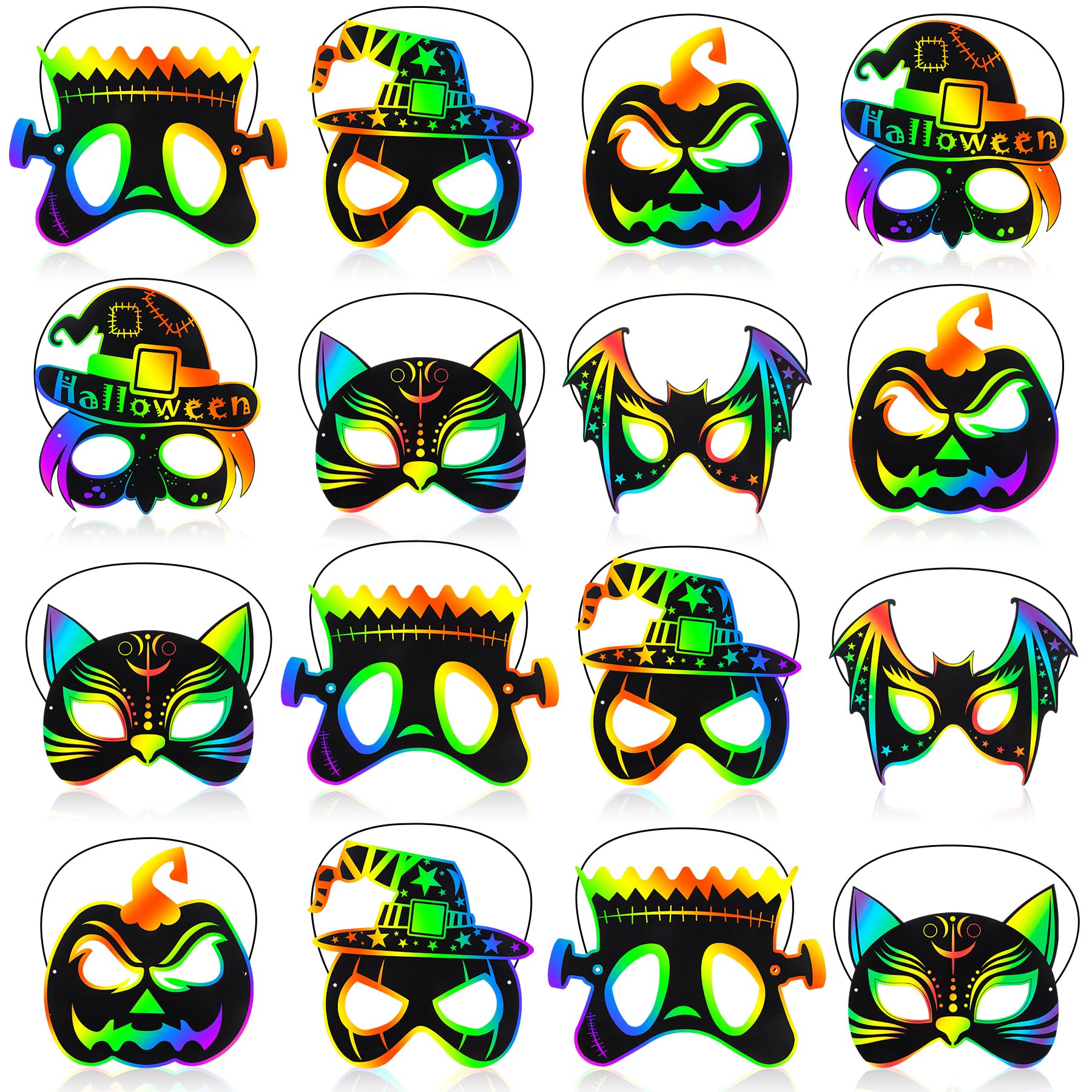 RICEDUO 36 Pcs Halloween Rainbow Scratch Art Mask Craft Kit, Bat Witch ...