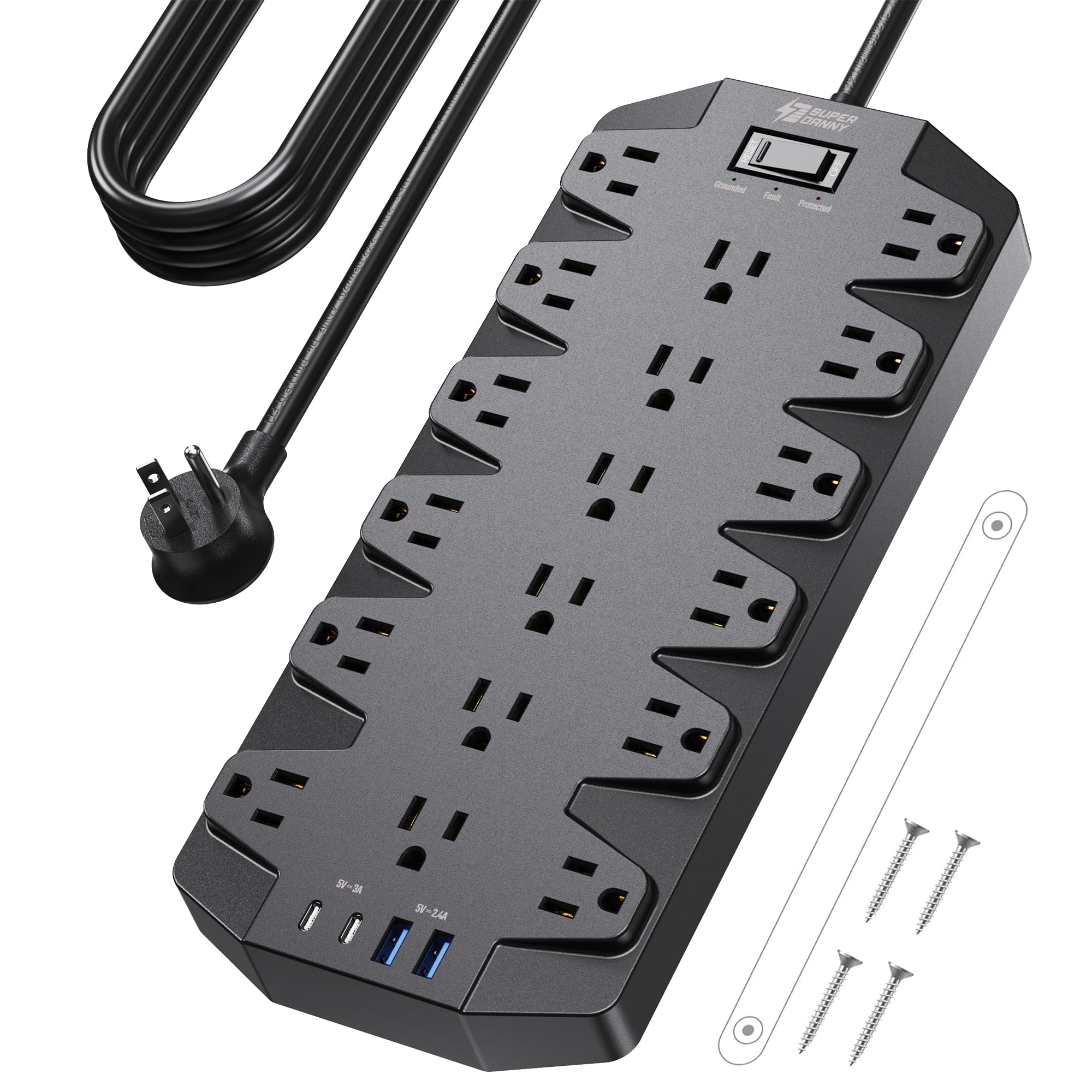 Power Strips with Surge Protection 10 FT, SUPERDANNY 18 AC Outlets and ...