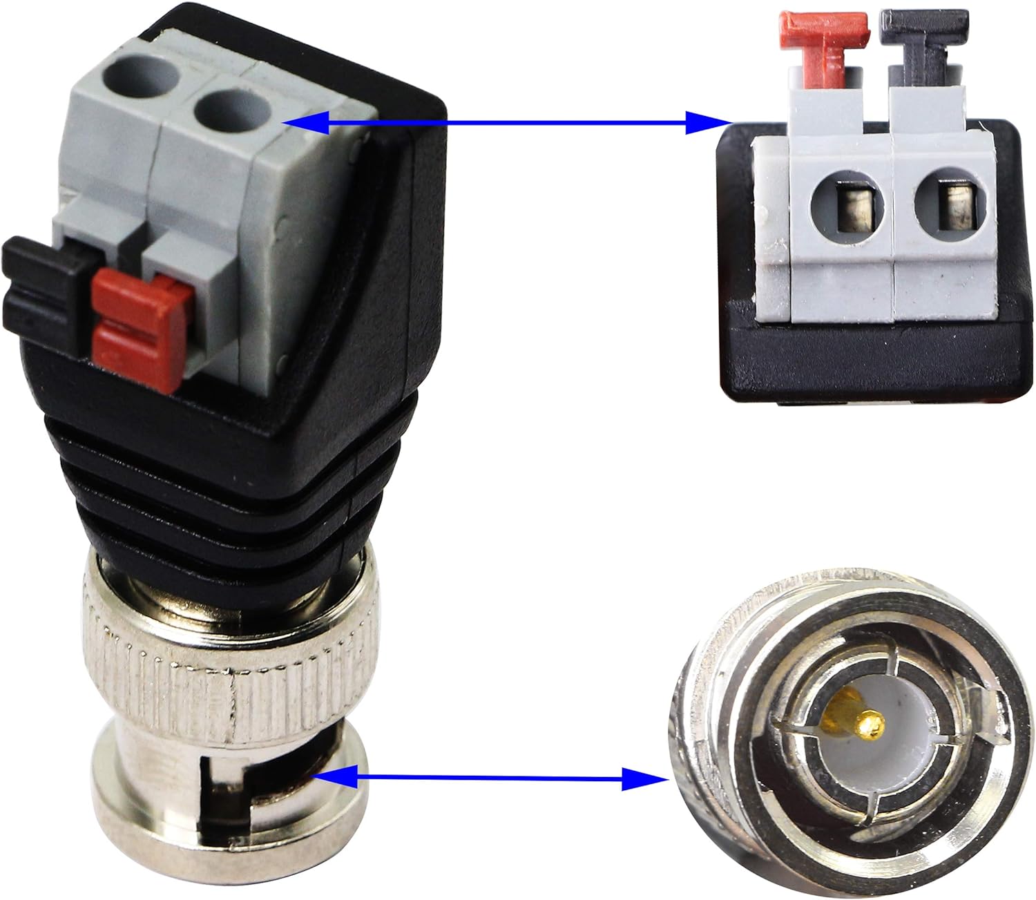 zdyCGTime BNC Video Baluns Adapter BNC Male Plug to 2Pin/Way Screw ...