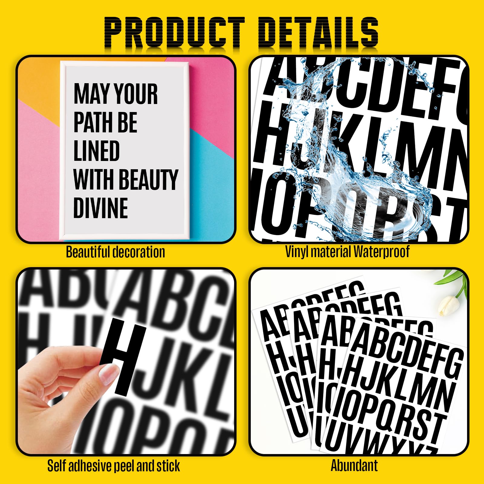 10 Sheet Letter Stickers - 2 Inch Black Vinyl Self Adhesive Alphabet ...