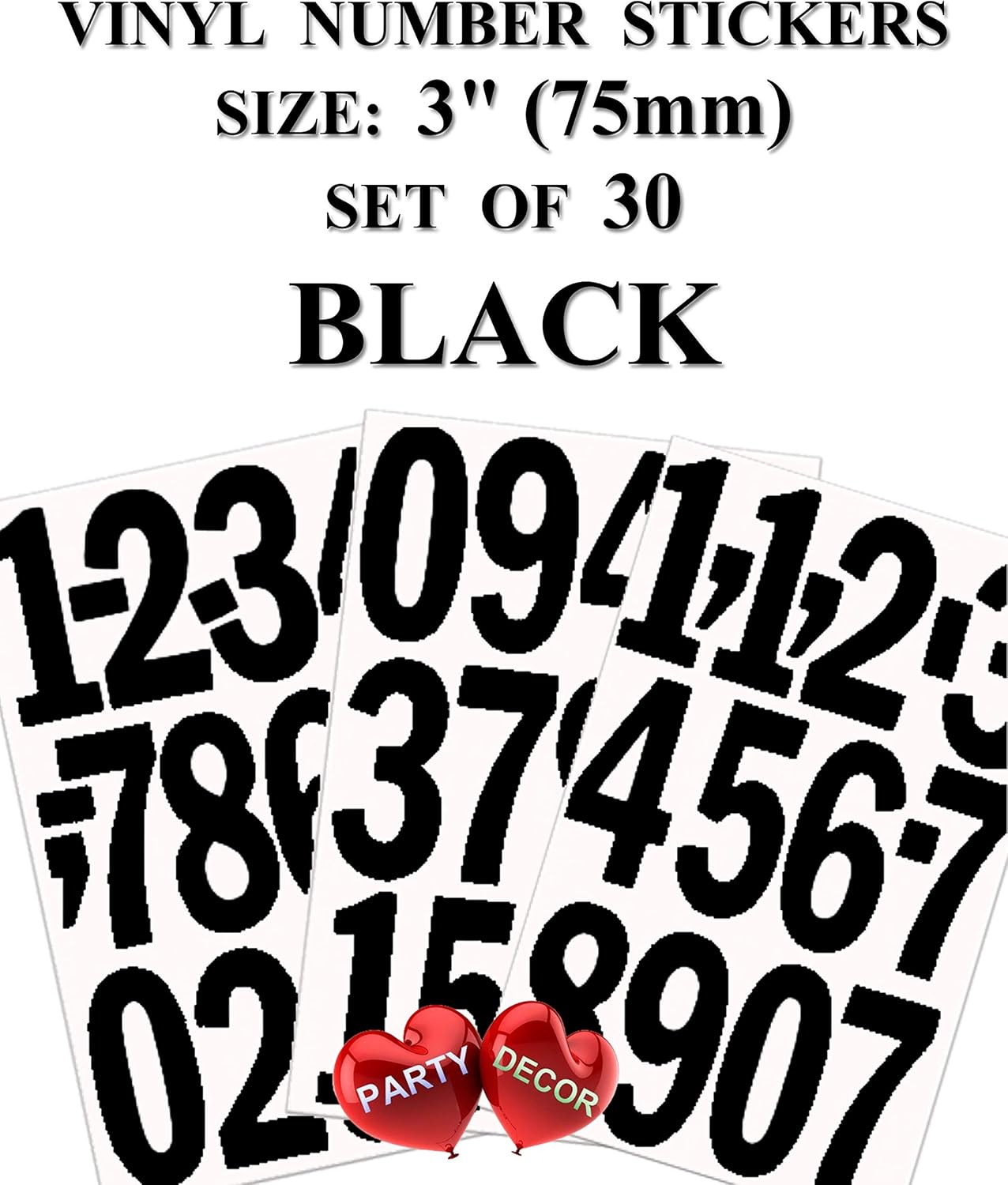1 x Set of 30 Black 3" Numbers - Self Adhesive Waterproof Durable Vinyl ...