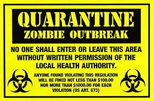 Amazon.com: Zombie Sign- Quarantine: Zombie Outbreak - Indoor cardstock ...